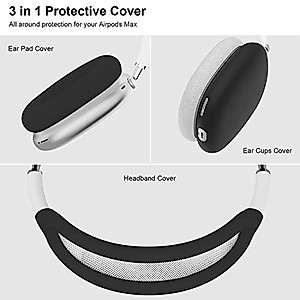 OETKER Compatible Airpods Max Case Cover, Soft Silicone 3 in 1 Anti-Scratch Ear Pad Case Cover/Ear Cups Cover/Headband Cover Accessories Protective Skin Case for Airpods Max Headphones,Black