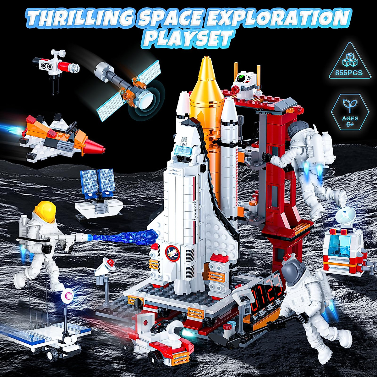 Space Exploration Shuttle Toys for 6 7 8 9 10 11 12 Year Old Kids, Girls, Boys, 12-in-1 STEM Projects Rocket Building Toy Kit with 3 Astronauts, Airplane Rocket Set, Gift idea for Ages 6 +, 885 Pcs
