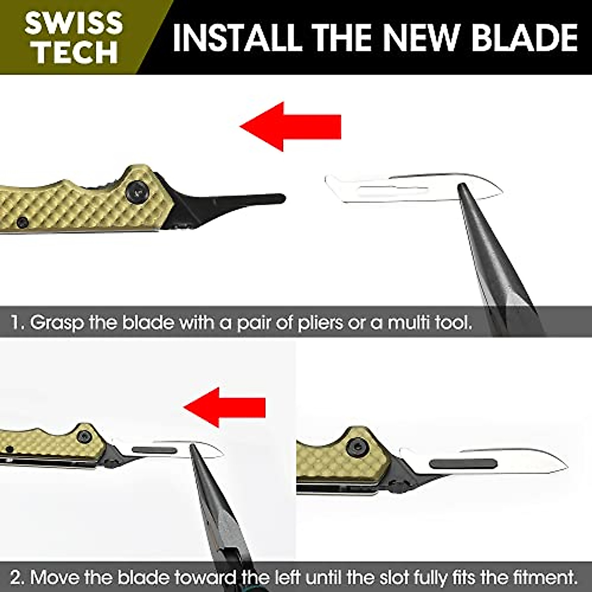 Swiss+Tech EDC Knife, Folding Pocket Knife with 5PCS Razor-Sharp Replaceable Blades, Belt Clip, Liner Lock & Aluminum Alloy Handle,Skinning Knives for Hunting, Survival, Fishing, Outdoor Skinning Deer
