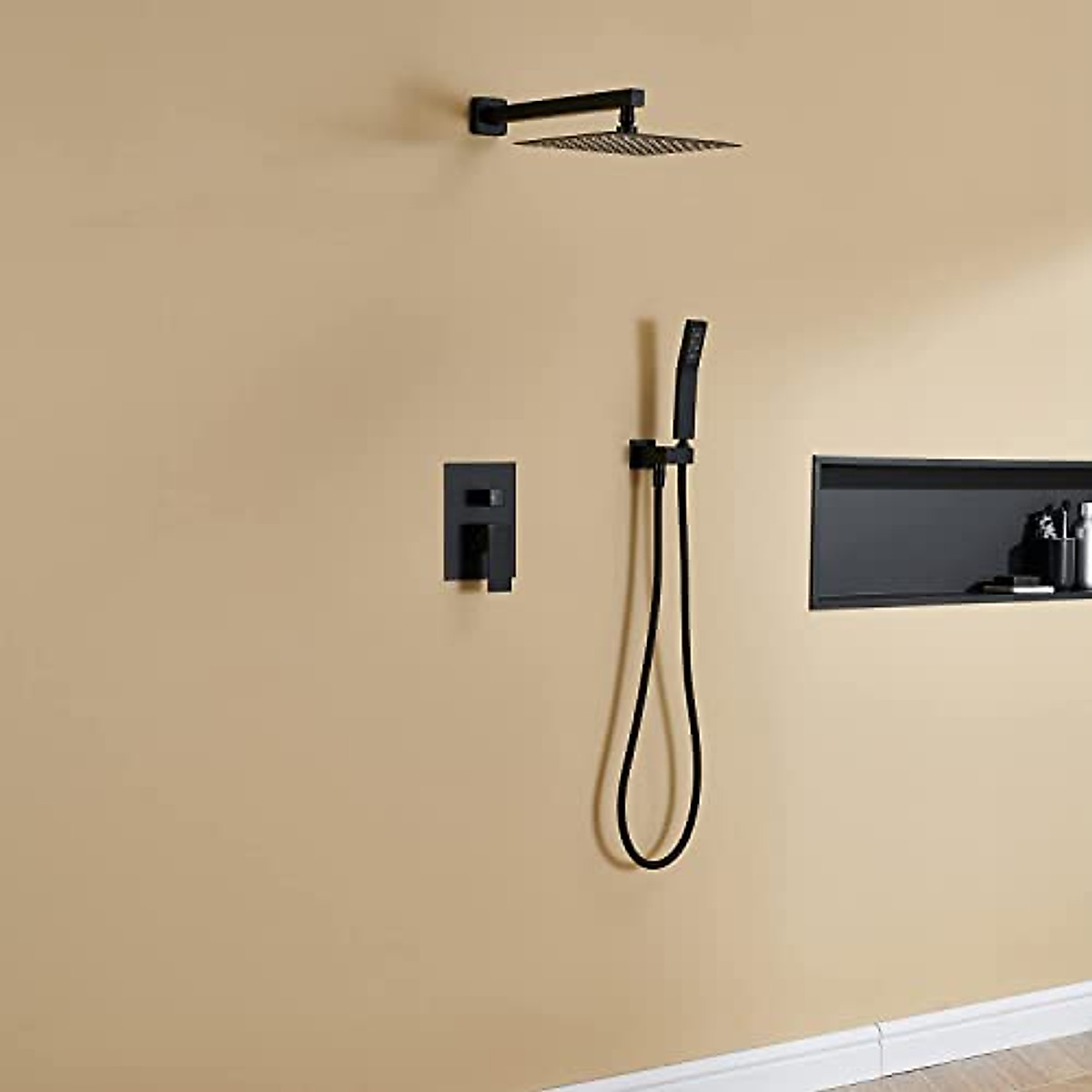 Artiqua Shower System 10 Inches Rain Shower Combo Set Black Wall Mount Faucet Bathroom Faucets with Rainfall Shower Head and Hand Shower
