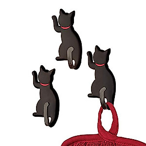 Collections Etc Unique Black Cat Magnet Hooks Attaches to Any Magnetic Surface - Gift Idea for Cat Lovers - Set of 3