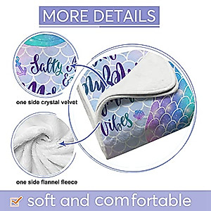 Bonsai Tree Mermaid Blanket, Cute Mermaid Tail Scales Fuzzy Soft Cozy Warm Mermaid Throw Blanket for Girls Women, Thick Glitter Purple Pink Flannel Blanket for Couch Bed Living Room, 50” x 60”