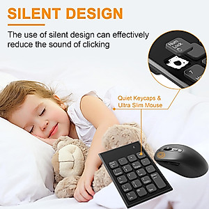 Wireless Number Pad and Mouse, Ultra Slim 2.4 GHz 19 Keys Numeric Keypad with 3 Adjustable DPI, Portable Silent Financial Accounting Number Keyboard Extensions for Laptop, PC, Desktop, Notebook