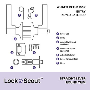 Lock Scout Straight Lever with Round Trim Keyed Entry Door Handle, Satin Nickel Finish