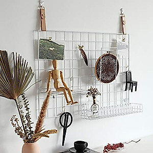 FRIADE Wall Grid Panel Hanging Basket with Hooks,Bookshelf,Display Shelf,Wall Organizer and Storage Shelf for Home Supplies,1 Set of 3 (White)