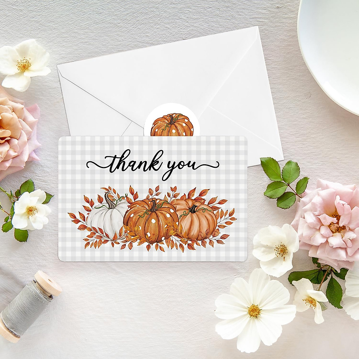 Artoid Mode 24 Pack Pumpkin Leaves Thank You Cards Fall Greeting Cards Gift With Envelope Sticker Blank Note Cards for Birthday Wedding Baby Shower Bridal Shower, 4 x 6 Inch