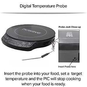 Nuwave Diamond Induction Cooktop, New & Improved Electric Burner with Probe, 91 Temps 50°F to 500°F, 6.5” Heating Coil, Shatter-Proof Ceramic Glass, 3 Wattage Settings, Ideal for Dorms, RVs & Apts