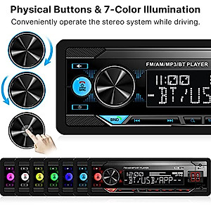 Single Din Car Stereo with Bluetooth: in Dash Digital Multimedia Receiver - Dual USB SD AUX Input | AM FM Car Radio | APP Control | Wireless Remote | Quick Charge