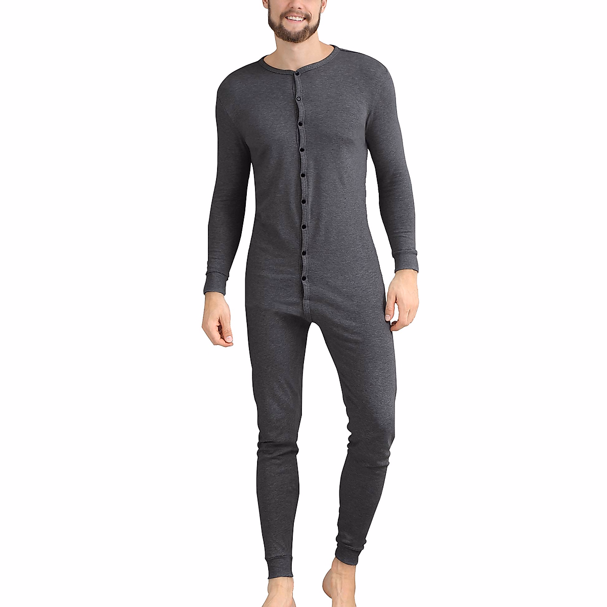 COLORFULLEAF Men's Cotton Thermal Underwear Henley Union Suits Onesies Base Layer (Dark Grey, M)