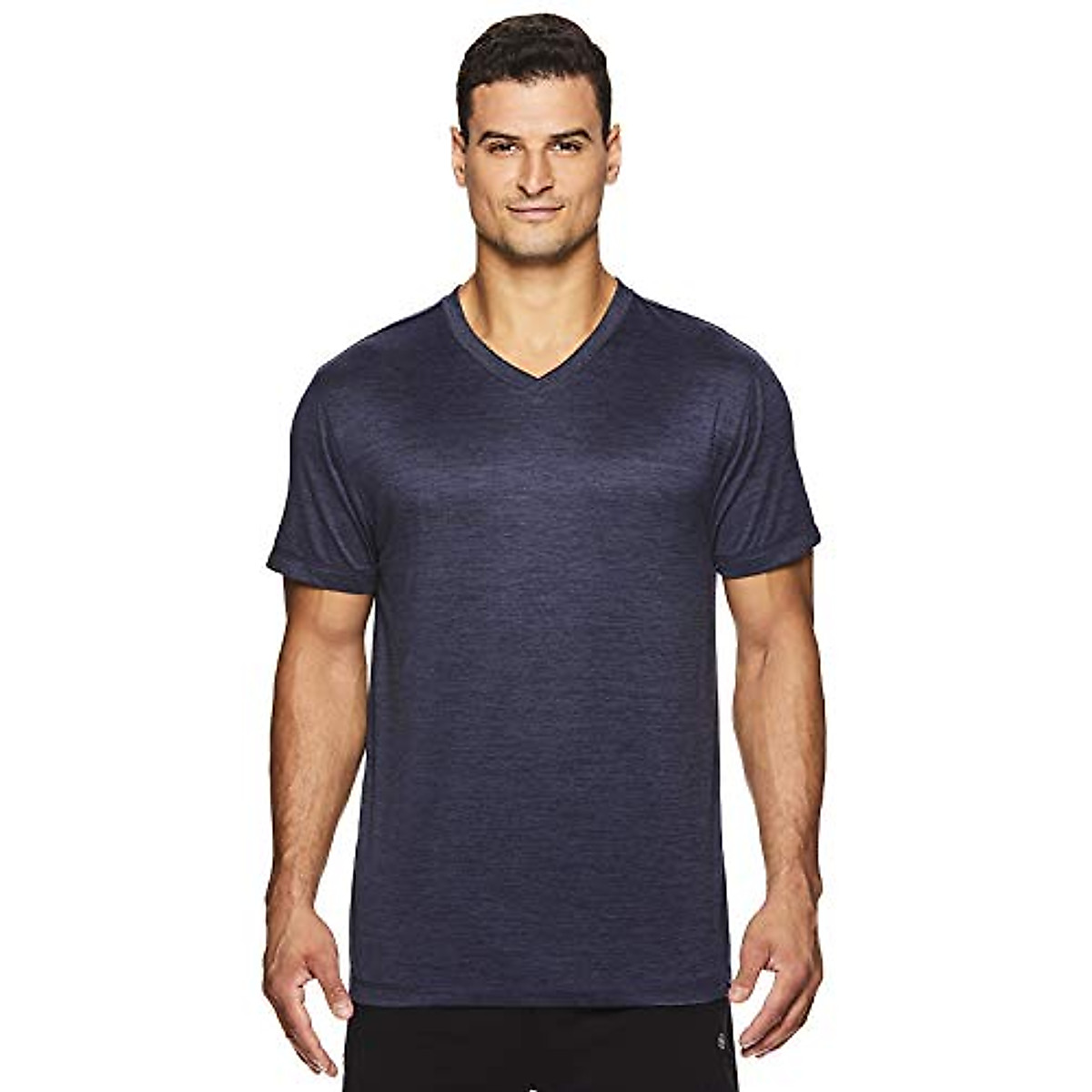 Gaiam Men's Everyday Basic V Neck T Shirt - Short Sleeve Yoga & Workout Top - Everyday Navy Heather, Medium