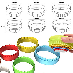 6 Pieces Scalloped Round Cookie Cutters Plastic for Baking Biscuit Fondant Cake Cutters Two Side Double Sided Fluted and Plain Edge Cookie Cutters