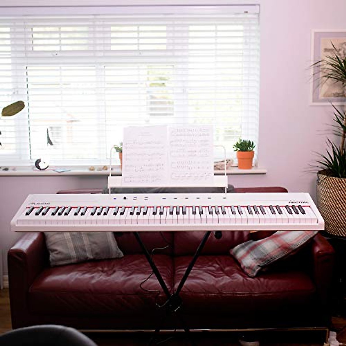 Alesis Recital – 88 Key Digital Piano Keyboard with Semi Weighted Keys, 2x20W Speakers, 5 Voices, Split, Layer and Lesson Mode, FX and Piano Lessons
