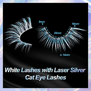Ruairie White Eyelashes with Laser Silver Colored Lashes False Eyelashes Fluffy Wispy Fake Eyelashes Pack Natural Cat Eye Cosplay False Lashes