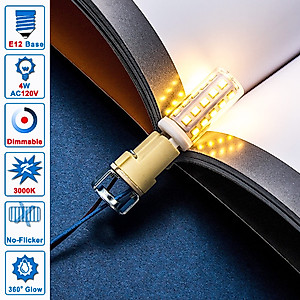 Ziomitus Dimmable E12 C7 Candelabra Led Light Bulbs 4W, Kx-2000 25W-40 Watt Halogen Equivalent, 3000k Warm White T6 Small Base 120V E12 Led Bulbs for Ceiling Fan Light Salt Lamp,450 lm(5Pack)