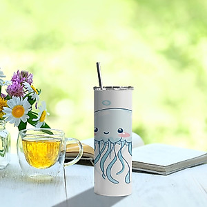 Tumbler with Lid and Straw Cute Blue Jellyfish thermos coffee travel mugcute cups 20 oz insulated tumbler for Daily Holiday Decor Gift coffee cup