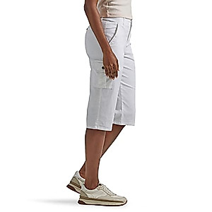 Lee Women's Flex-to-Go Mid-Rise 17" Cargo Skimmer Capri Pant, White, 16 Reg