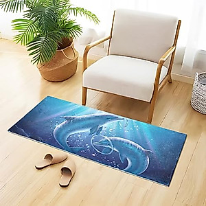 Fluffy Floor Carpet-Dolphin Blue Ocean Summer，39x20in Front Door Mat Indoor Machine Washable Carpet,Aesthetic Rug