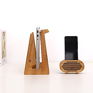 SINORHEMA Wooden Laptop Stand for Desktop, Wooden Vertical Laptop Stand for Mackbook Air Stand, Bamboo MacBook Dock Stand, Wood Computer Stand for Laptop 11-17inch