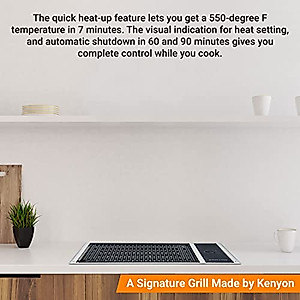 Kenyon No-Lid Built-In Electric Grill, Stainless Steel Grill With Single Burner, Quick Heat Up, Digital Touch Panel, UL-Approved For Indoor And Outdoor Use, Dishwasher Safe Grate, 120V