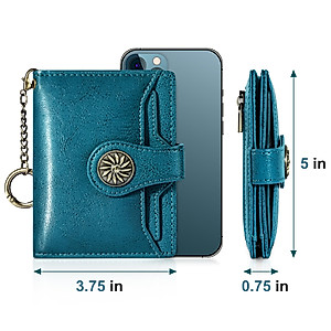 Travelambo Small Womens Wallet with 2 ID Windows, RFID Blocking Bifold Leather Card Holder Purse with Zipper Coin Pocket