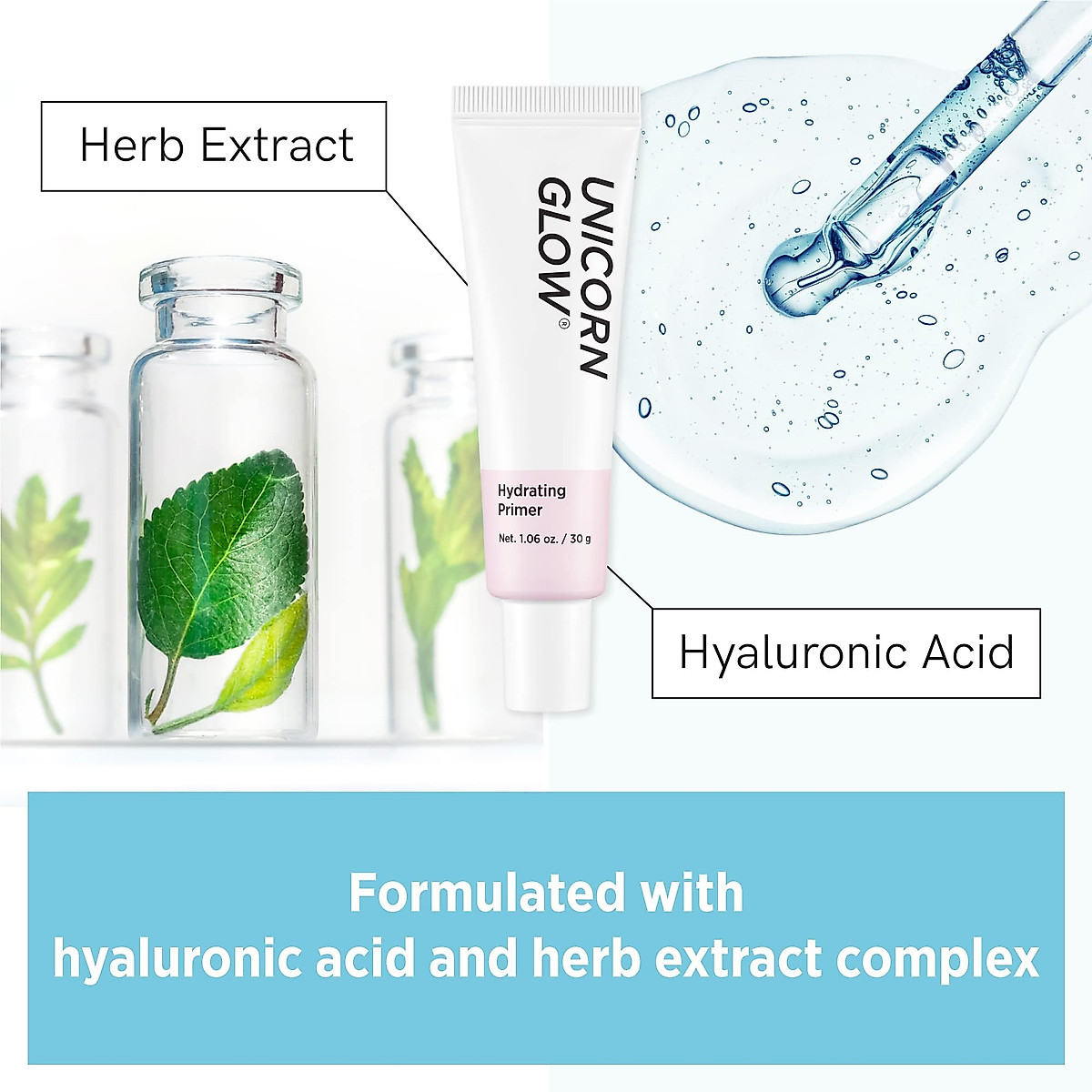 UNICORN GLOW Hydrating Primer - Makeup Grip Gel Primer Hydrating face primer, Pore blurring smoothing Long lasting make up Vegan Cruelty-Free [2023 Updated Package is White]