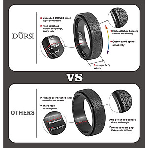 DURSI Spinner Ring for Women Men Fashion Stainless Steel Fidget Ring for Anxiety Sand Blast Finish 6MM / 8MM (Black 6mm, 4)