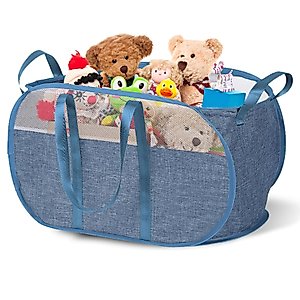 Qivine Collapsible Pop Up Laundry Hamper, Mesh Foldable Laundry Basket Plastic with Handles, 65L Clothes Hampers for Laundry Hamper for College Dorm, Small Collapsable Laundry Basket (Blue)