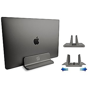 Vertical Laptop Stand for Desk [Adjustable] Sturdy Aluminum Dock Fits All Laptops (up to 20.3 inches) Space Saving, Modern Compact Holder, Compatible with MacBook Pro/Air, Surface, HP, Dell (Gray)
