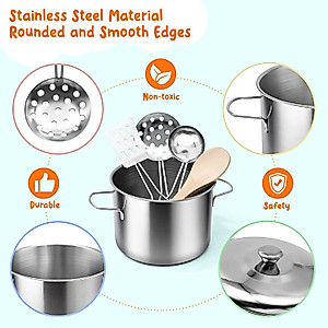 Kids Pretend Play Kitchen Accessories Set, 38Pcs Stainless Steel Play Pots Pans Sets for Kids, Toy Cookware Cooking Utensils Play Food Dish Toddler Kitchen Playset Gifts for Boys Girls