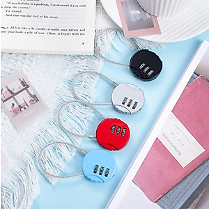 4 Pcs Combination Lock, 3 Digit Combination Padlock Code Lock with Wire Rope Outdoor Waterproof Padlock for Backpack Suitcase Door Sports Locker (Black, Red, Blue, Silver)