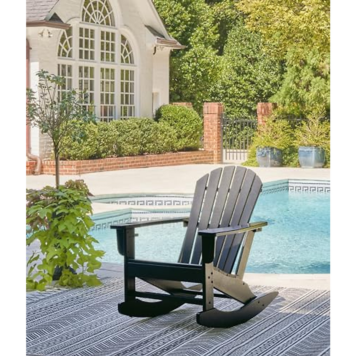 Signature Design by Ashley Sundown Treasure Cottage Weather Resistant Indoor/Outdoor Rocking Chair with 1 Cup Holder, Black