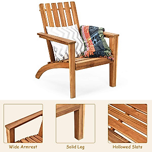 Giantex Adirondack Chair Set of 4 Acacia Wood Outdoor Chairs, 350 lbs Weight Capacity, Weather Resistant Campfire Chairs for Lawn Seating, Garden, Poolside, Balcony, Patio Lounger