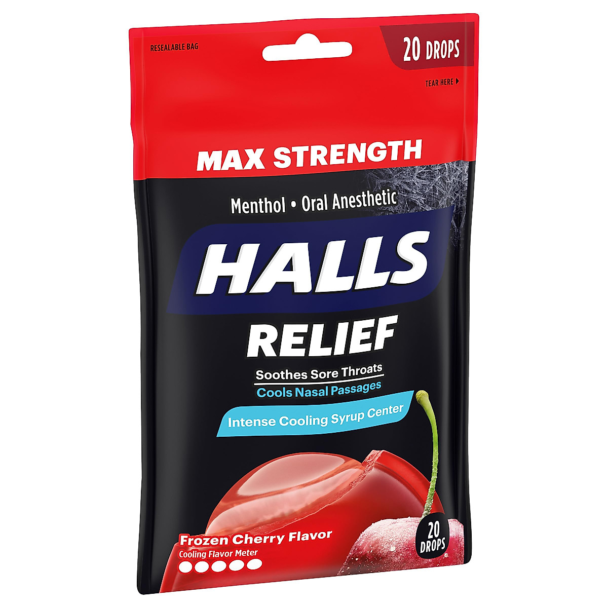 HALLS Relief Max Strength Frozen Cherry Cough Drops, 20 Drops