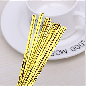 Leline's Metallic Twist Ties, 100 pieces 6 inches Bag Ties, Cable Tie for Candy Bag, Cello Treat Bag, Christmas Party Decoration, Gold