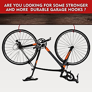 ROTHLEY Garage Hooks Heavy Duty : Bike Hooks for Garage Wall Ceiling Thickened Vinyl Coating Bike Hangers for Garage Large Screw in Storage Hooks Bicycle Hooks for Hanging in Garage (8 Pack,Red)