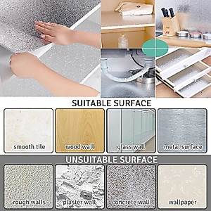 Beminh Kitchen Backsplash Wallpaper Stickers, Kitchen Stickers Self Adhesive Kitchen Aluminum Foil Stickers Oil Proof Waterproof Kitchen Stove Sticker (15.7X394 Inches)