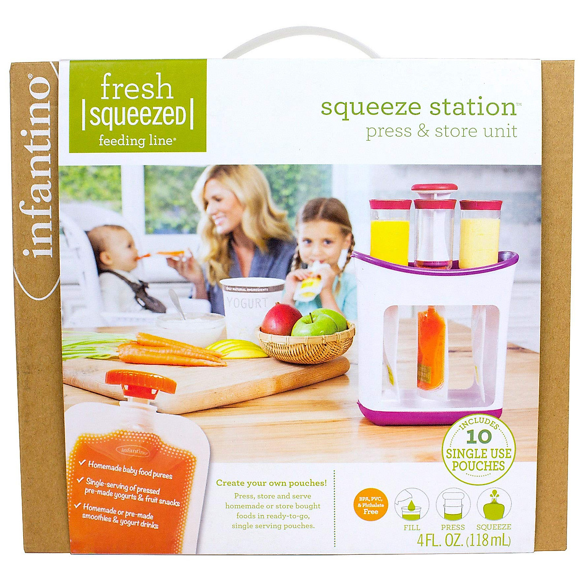 Infantino Squeeze Station For Homemade Baby Food, Pouch Filling Station For Puree Food For Babies And Toddlers, Dishwasher Safe And BPA-Free,Purple
