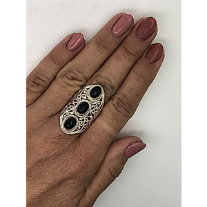 Black Onyx Lace Ring 925 Sterling Silver Vintage Tribal Gypsy Boho Look US Size 7 8 9 (9)