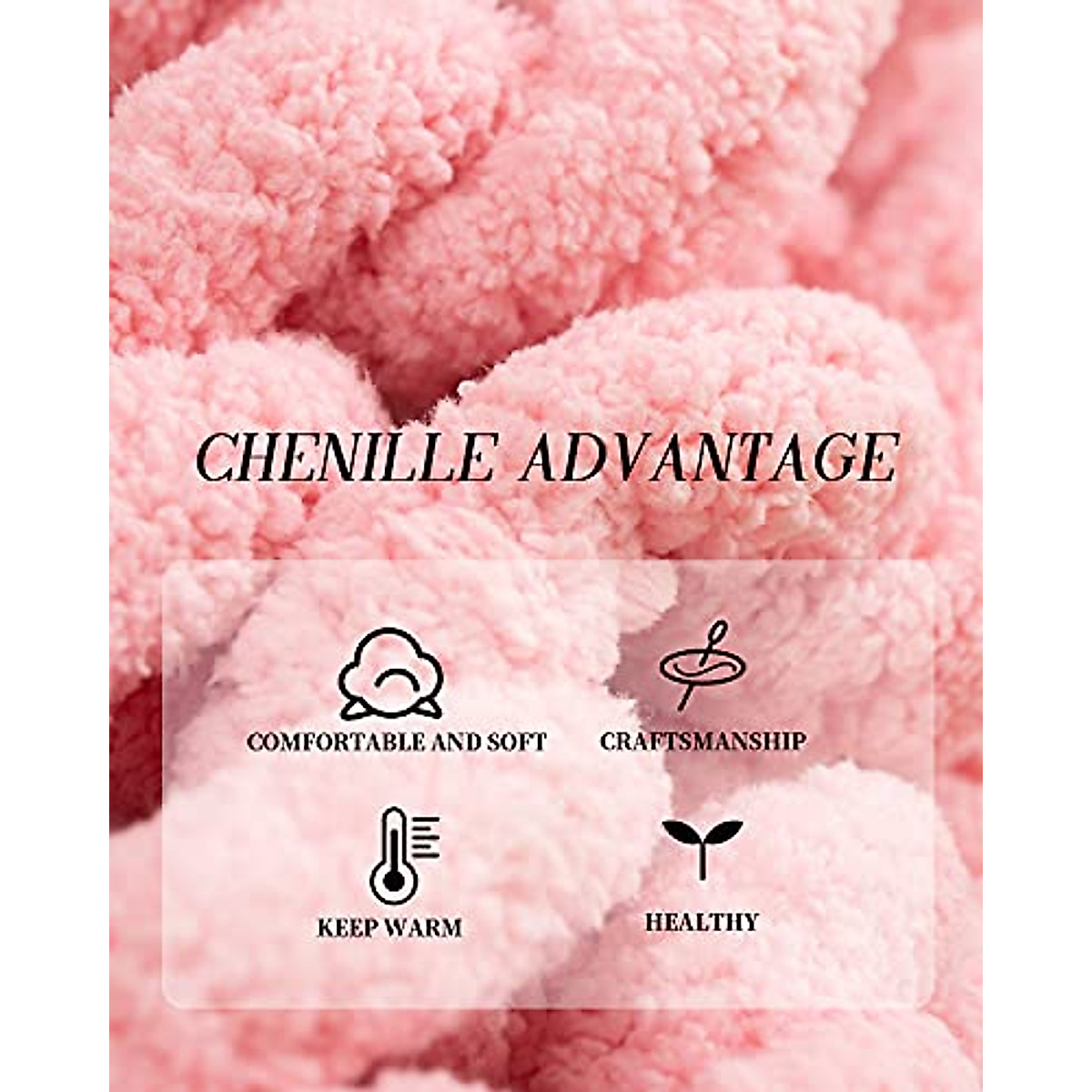 SPAOMY Chunky Knit Blanket Chenille Handmade Throw Blanket Cozy Warm Blanket for Bed Couch Home Decor(60x60 in,Pink)