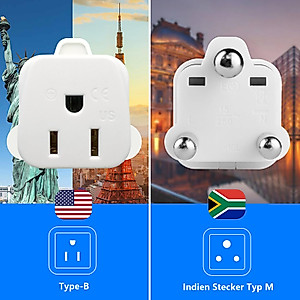 South Africa Travel Plug Adapter,South Africa Plug Adapter 3 Prong Safe Grounded USA to Any Type M for Country Such as Botswana,Nepal Pakistan,Namibia and More,White 2 Pack