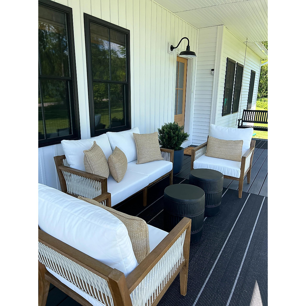 Nathan James Freya Bohemian Wood Loveseat, Upholstered Loveseat Sofa for Patio, Solid Acacia Wood Frame, White/Light Brown