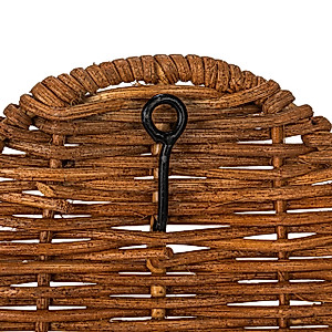 Creative Co-Op Rattan Wicker Wall Shelf with Scalloped Edge and Metal Rod, Natural