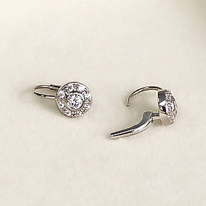 BERRICLE Sterling Silver Cubic Zirconia CZ Fashion Leverback Dangle Drop Earrings for Women, Rhodium Plated