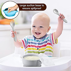 Potchen 4 Set Silicone Baby Bowls with Lid Spoon and Fork Suction Bowls for Baby Toddler Self-feeding Baby Food Bowl First Stage Dishwasher and Microwave Safe, 4 Colors