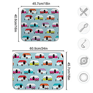 ALAZA Dish Drying Mat, Happy Camper Caravan Super Absorbent Reversible Rack Pads Kitchen Counter Mat 18 x 24 inch