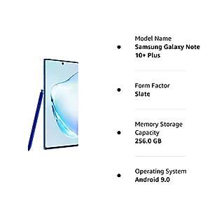 Samsung Galaxy Note 10+ Plus 256GB with S Pen Aura Blue (Factory Unlocked for GSM & CDMA, 6.8 Inch Display, U.S. Warranty) SM-N975UZBAXAA (Renewed)
