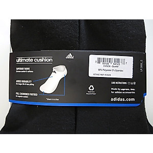 adidas 6 Pair Mens Quarter Crew Cushioned Socks Shoe Size 6-12 (Solid Black/White)