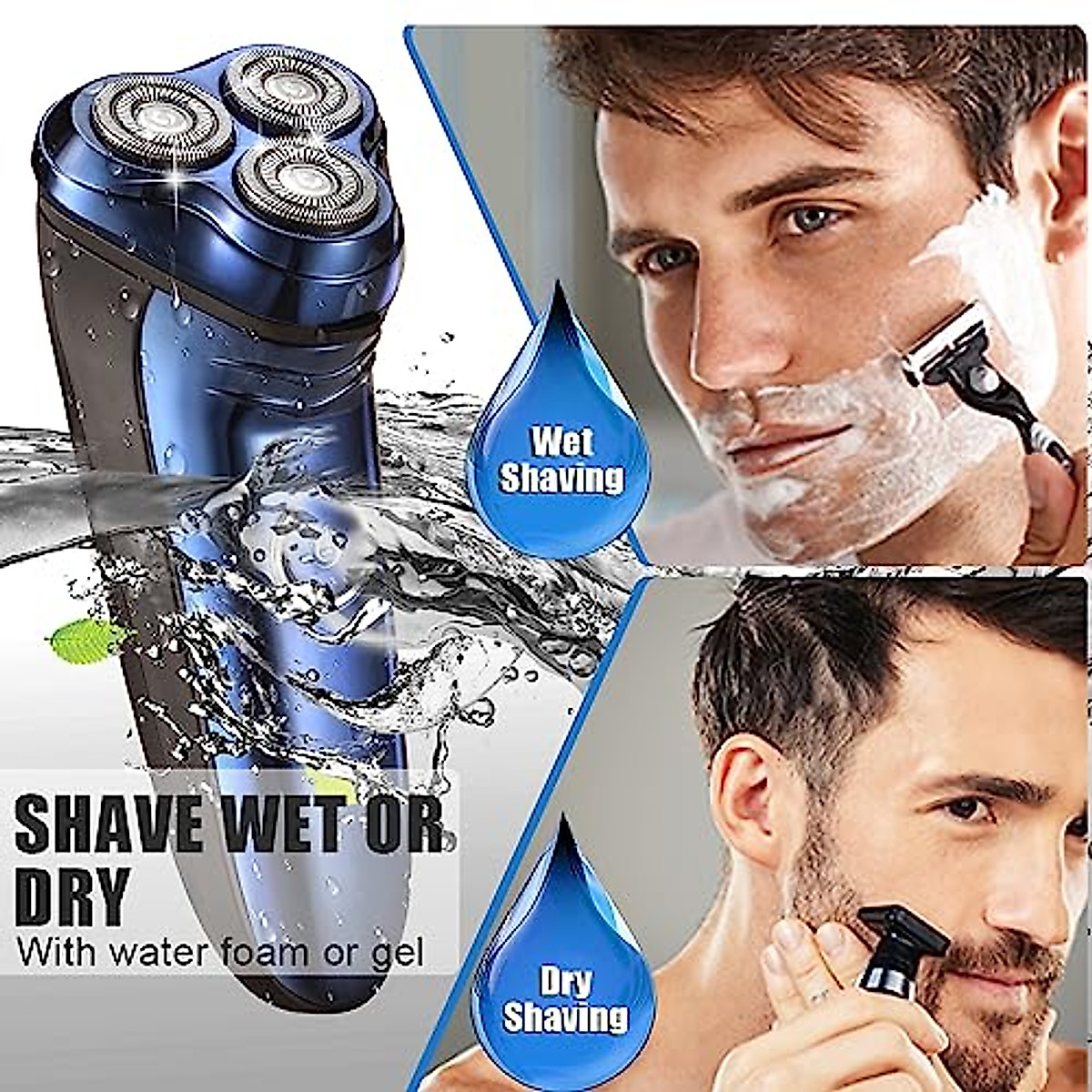 Electric Razor For Men, Rechargeable Men'S Electric Shaver, 9D Floating Head Electric Razor Rotary Shaver For Men Waterproof IPX7 Wet & Dry Shaving With Pop-Up Sideburn Trimmer Home Office Travel Trip