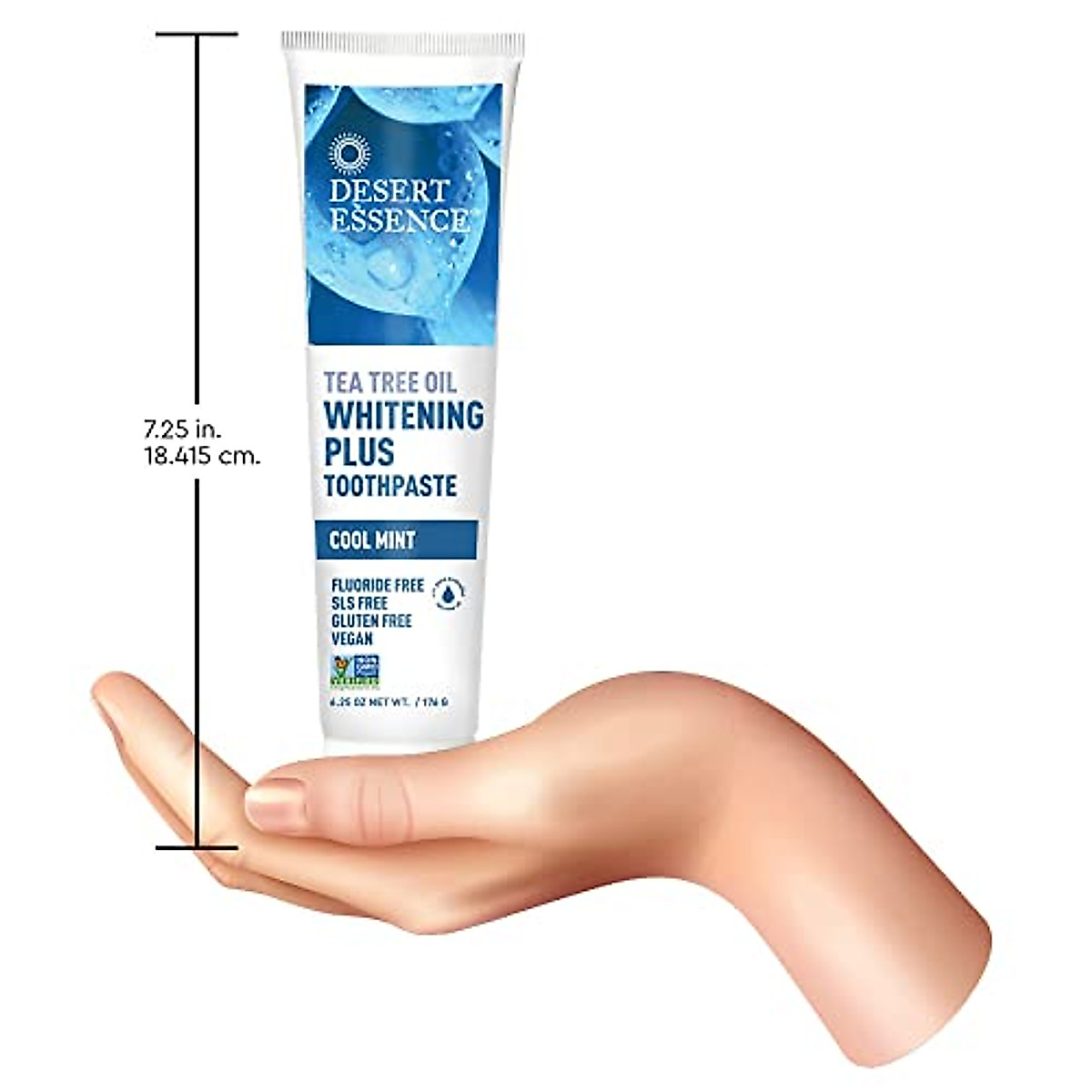 Desert Essence Natural Tea Tree Oil Whitening Plus Toothpaste - Cool Mint - 6.25 Oz - Antiseptic Tea Tree Oil - Zinc Citrate - Baking Soda - Freshens Breath - Reduced Plaque - Fluoride & Gluten Free