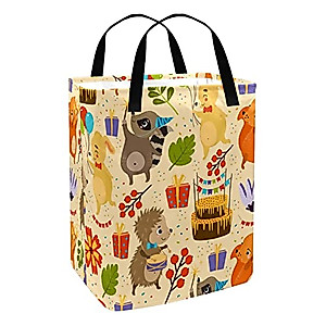 Birthday Cake Gifts and Animals Print Collapsible Laundry Hamper, 60L Waterproof Laundry Baskets Washing Bin Clothes Toys Storage for Dorm Bathroom Bedroom